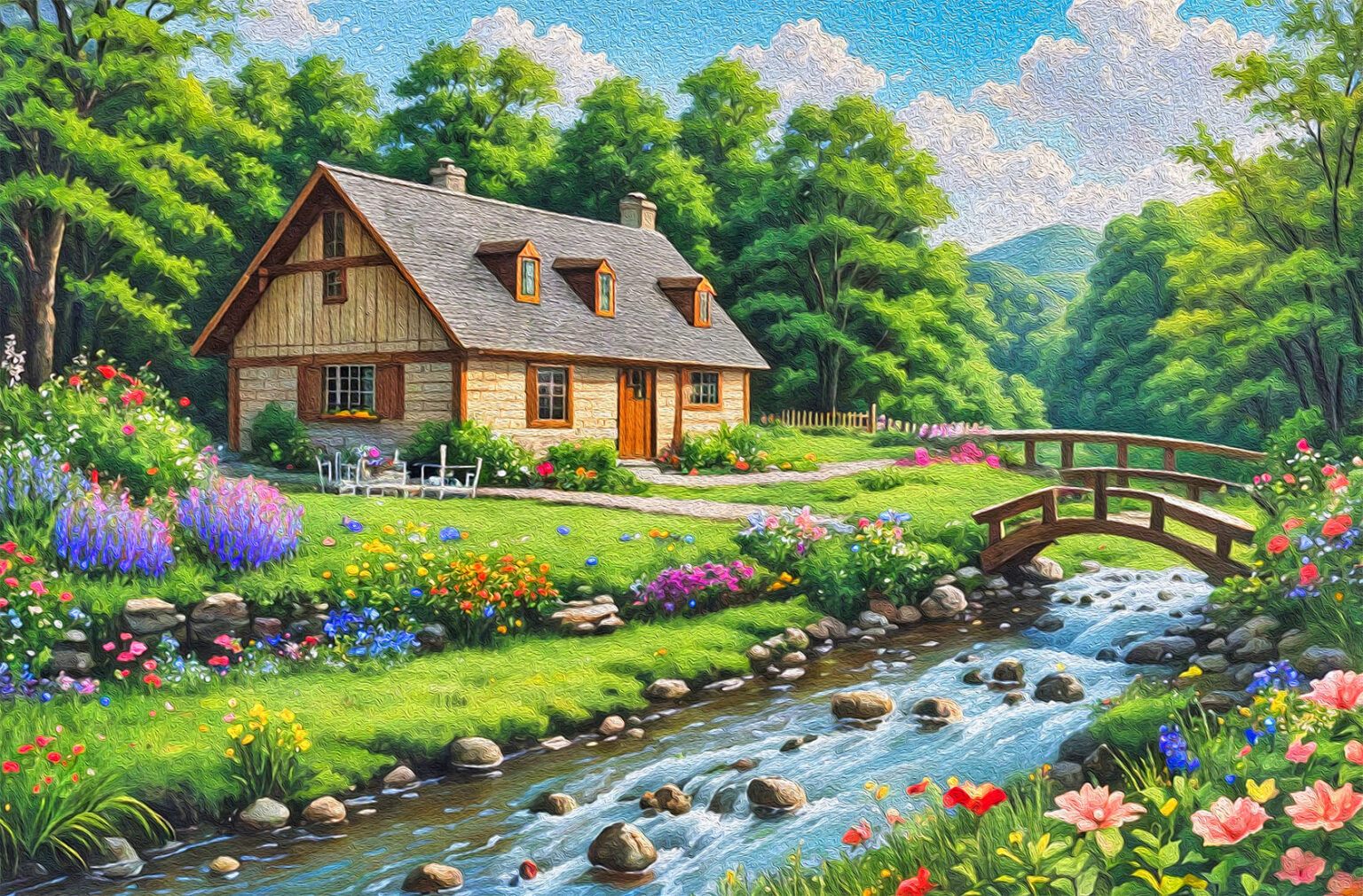 Cottage By The Creek Jigsaw Puzzle